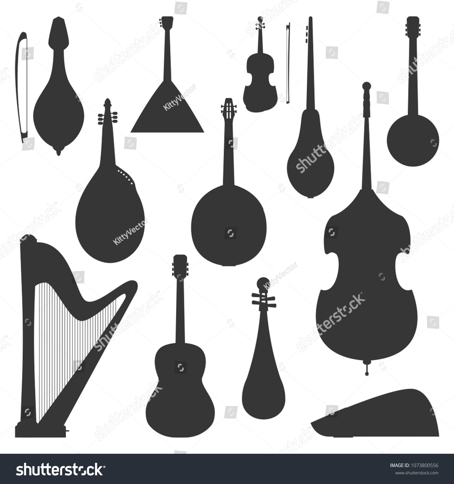 Stringed Dreamed Musical Instruments Silhouette Classical Stock Vector ... Stringed Dreamed Musical Instruments Silhouette Classical Stock Vector ...