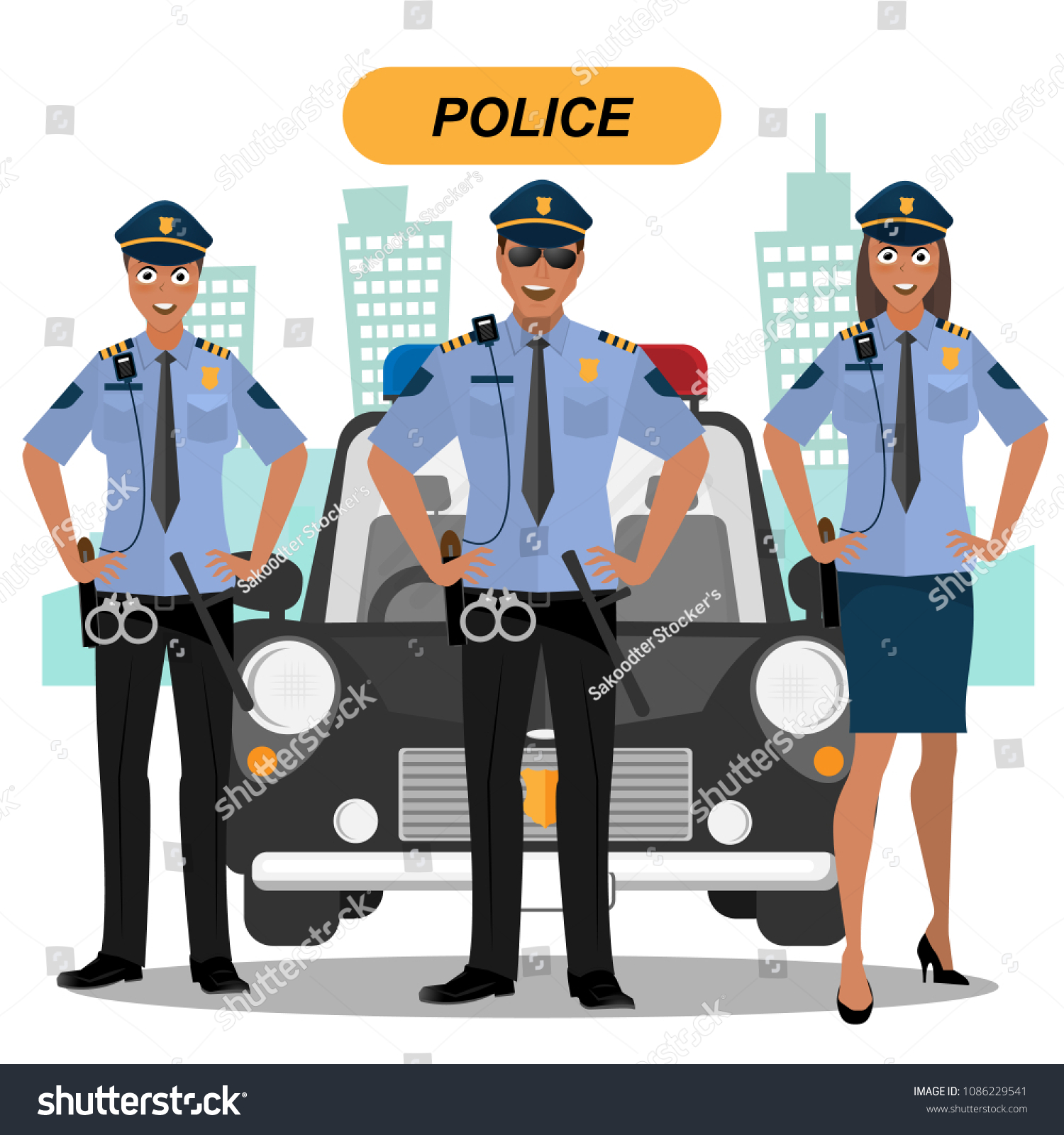 Group Police Officers Cartoon Set People เวกเตอร์สต็อก ปลอดค่า