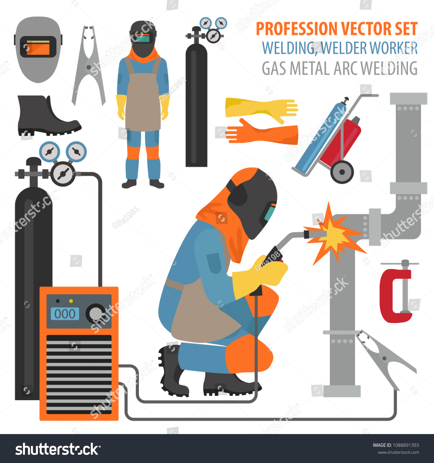 Profession Occupation Set Metal Welding Equipment Stock Vector Royalty