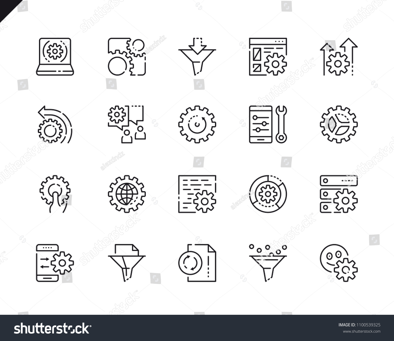 Simple Set Data Processing Line Icons Stock Vector (Royalty Free ...
