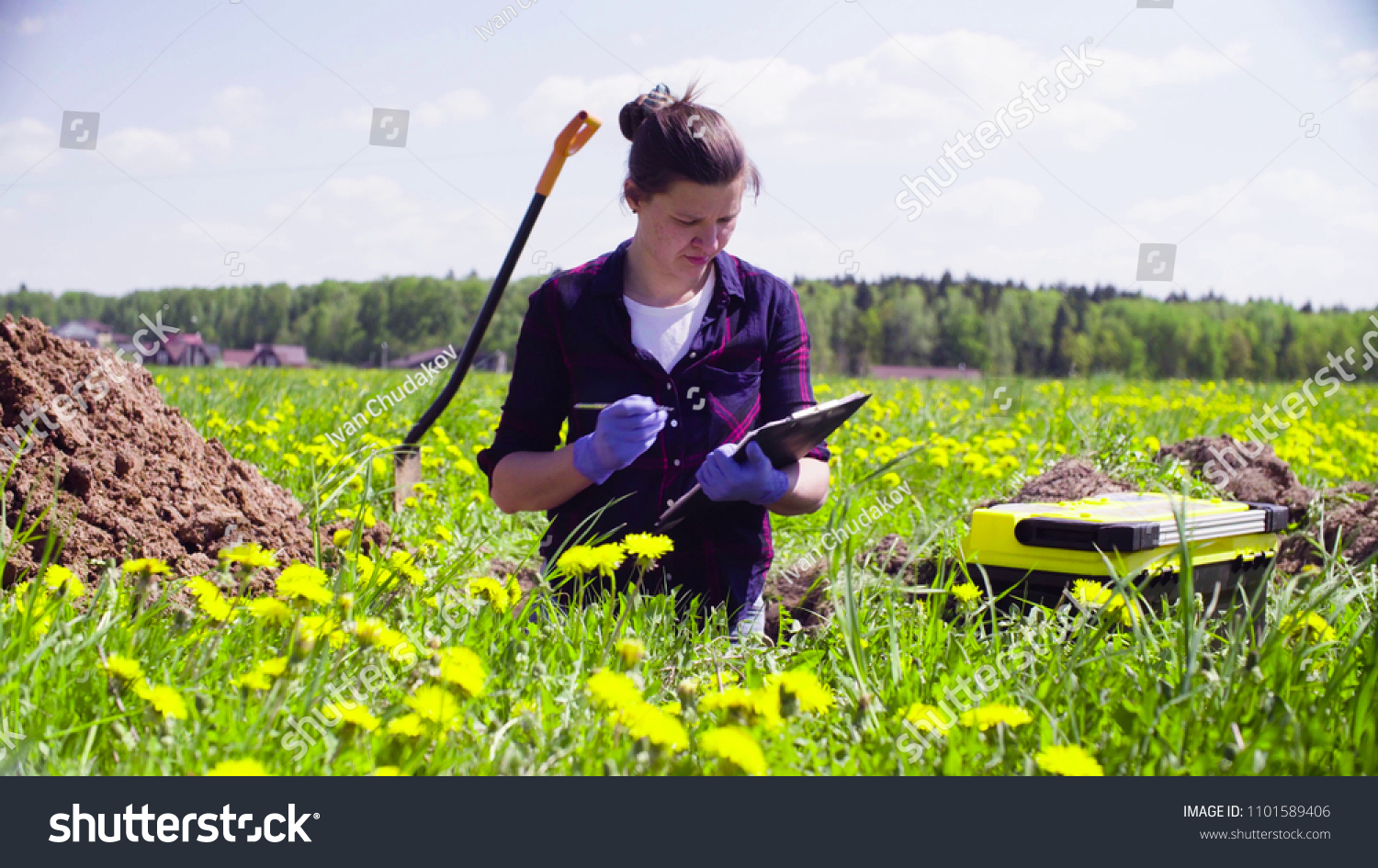 Scientist Ecologist On Meadow Marking Something Stock Photo 1101589406 ... Scientist Ecologist On Meadow Marking Something Stock Photo 1101589406 ...