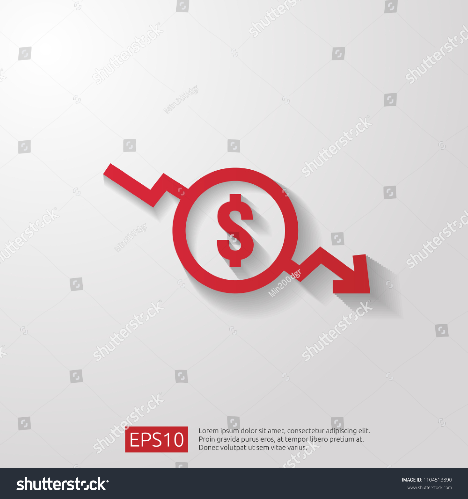Vektor Stok Dollar Decrease Icon Money Symbol Arrow (Tanpa Royalti ...
