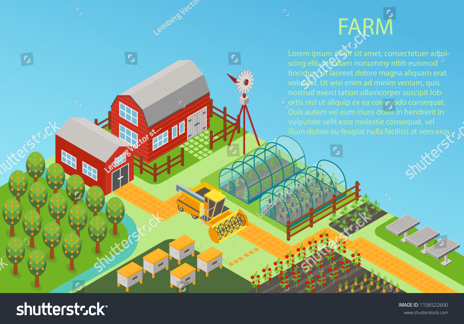 Vector 3d Isometric Rural Farm Concept Stock Vector (Royalty Free ... Vector 3d Isometric Rural Farm Concept Stock Vector (Royalty Free ...