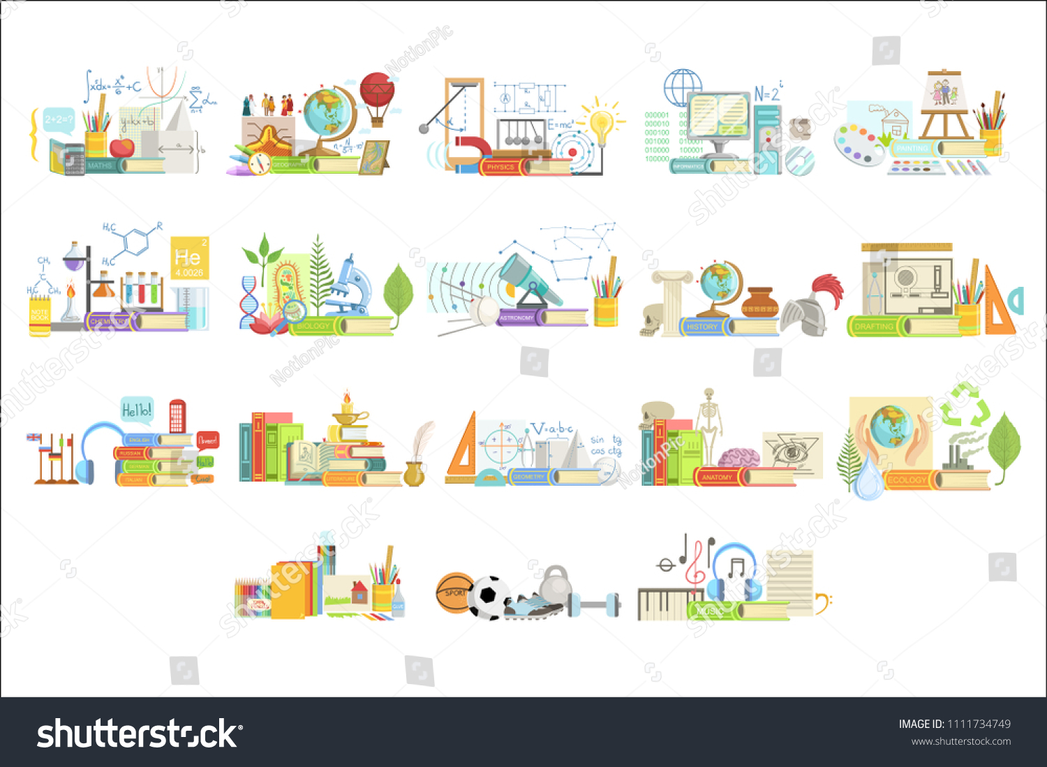 Different Sciences Related Objects Composition: wektor stockowy (bez ...