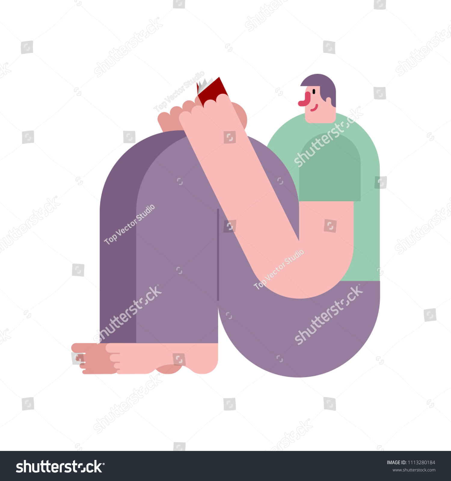 Man Sitting Reading Book Vector Illustration Stock Vector Royalty Free