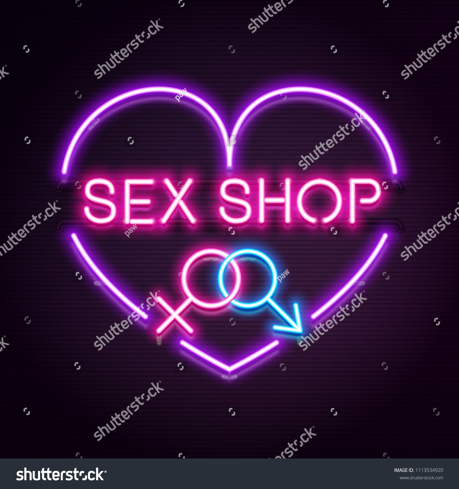 Sex Shop Logo Neon Realistic Text Vector De Stock Libre De Regalías