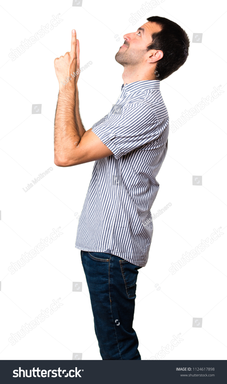Handsome Man Pointing On Isolated White Stock Photo 1124617898 ...