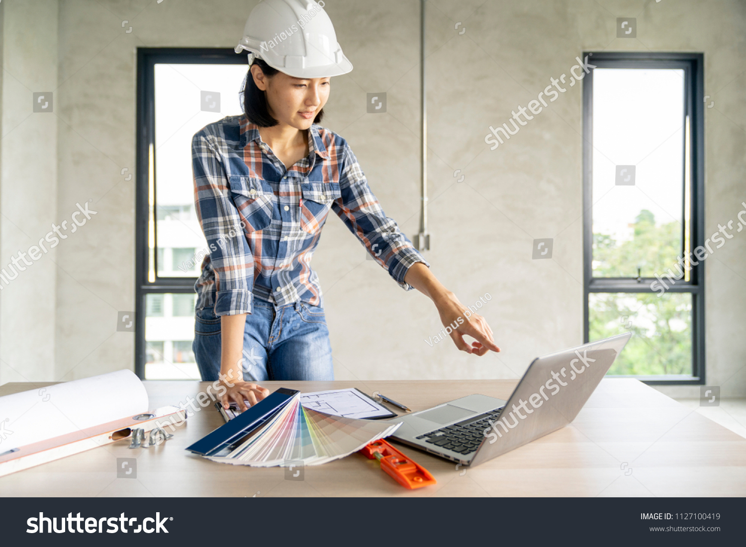Woman Civil Architech Engineer Holding Blueprint Stock Photo 1127100419 ... Woman Civil Architech Engineer Holding Blueprint Stock Photo 1127100419 ...