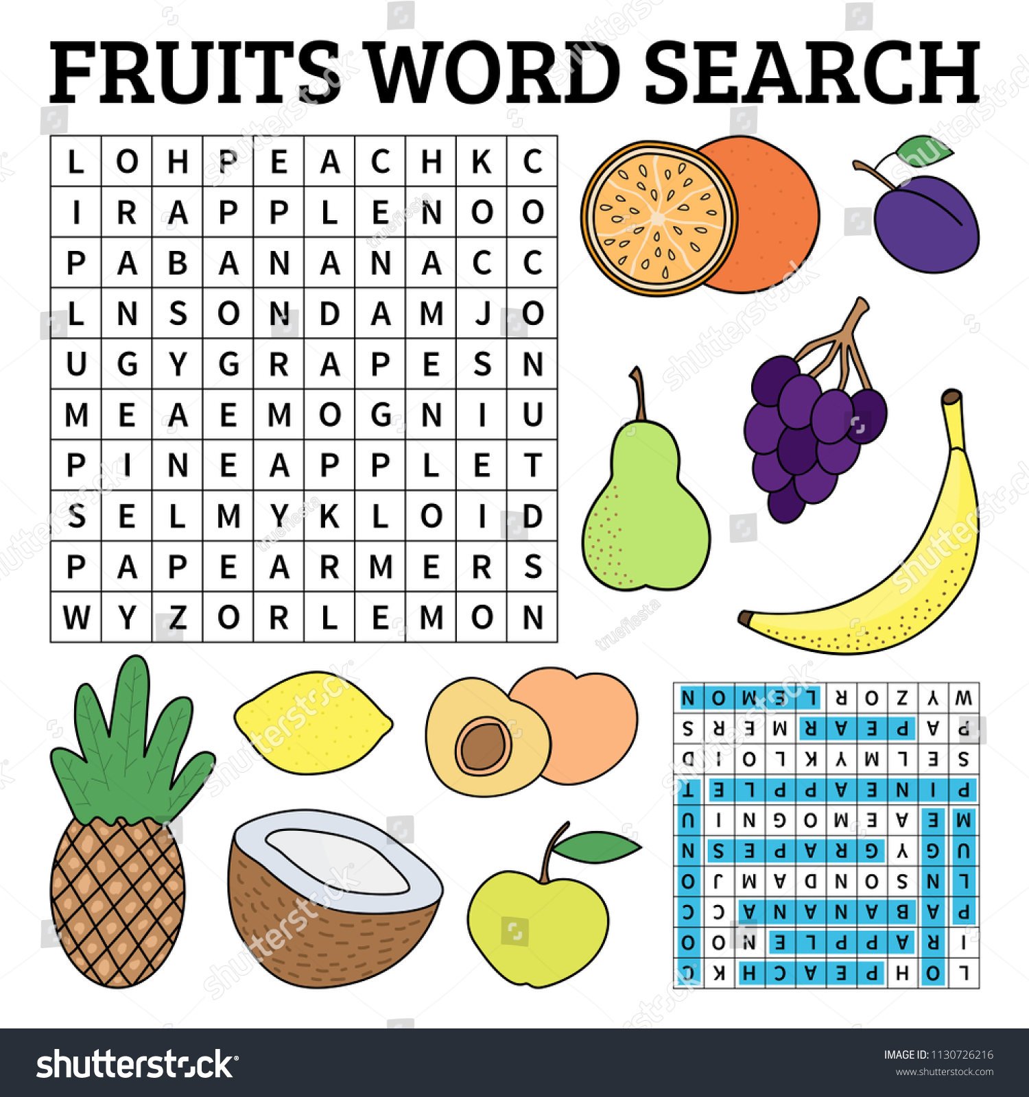 Learn English Fruits Word Search Game Stock Vector (Royalty Free ...
