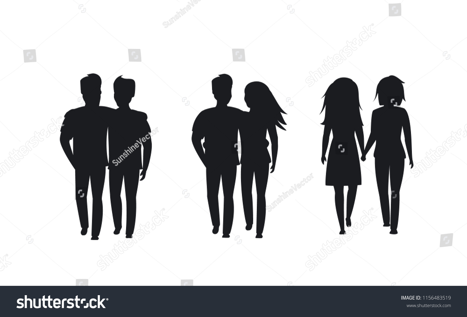 Couples Different Sexual Orientation Silhouettes Isolated Stock Vector Royalty Free 1156483519