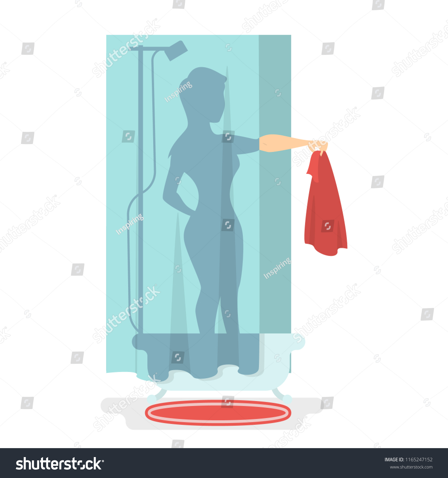 Woman Silhouette Washing Shower Behind Curtain Stock Vector Royalty