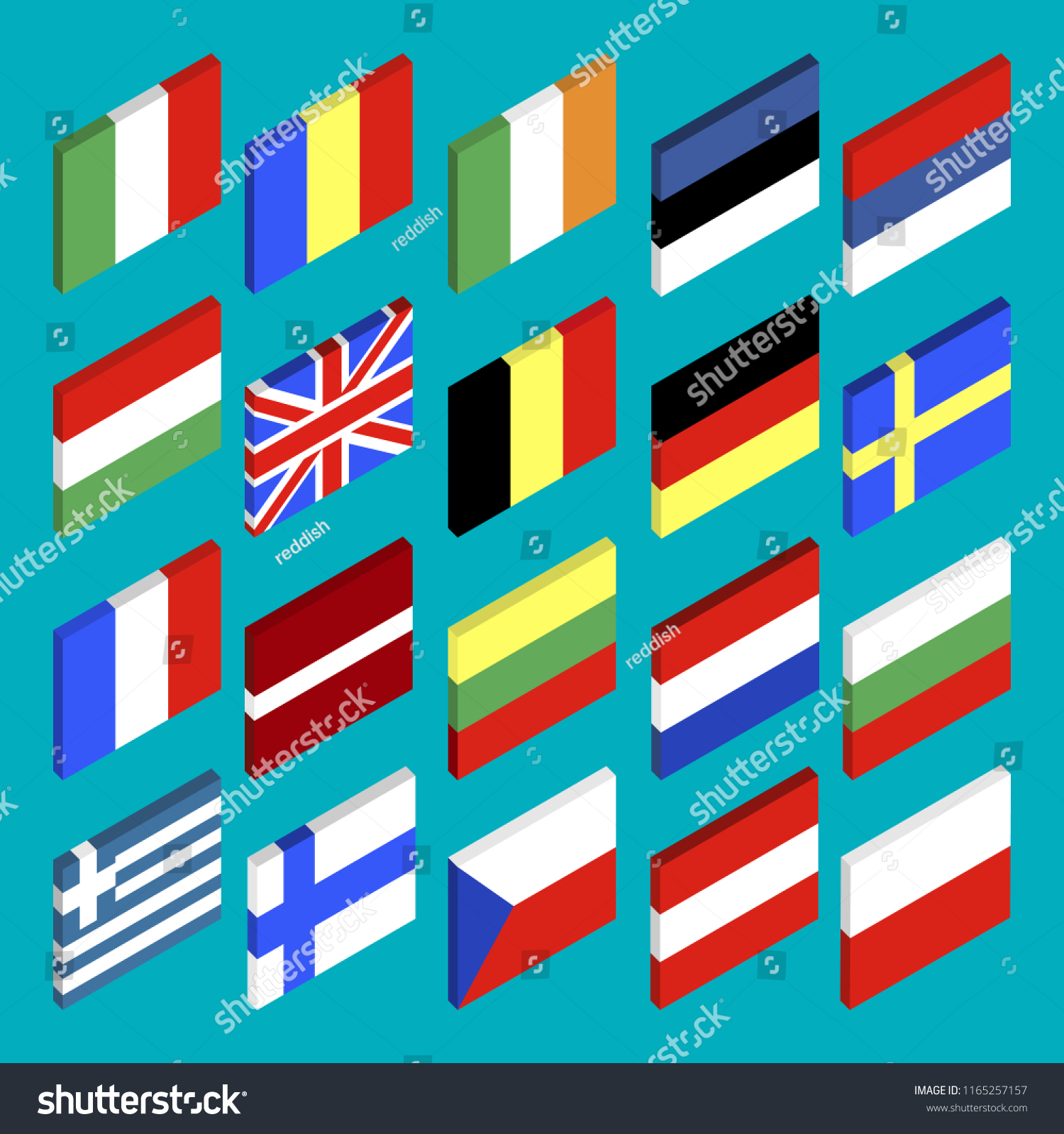 Flags Different Countries Isometry Vector Illustration Vector De Stock
