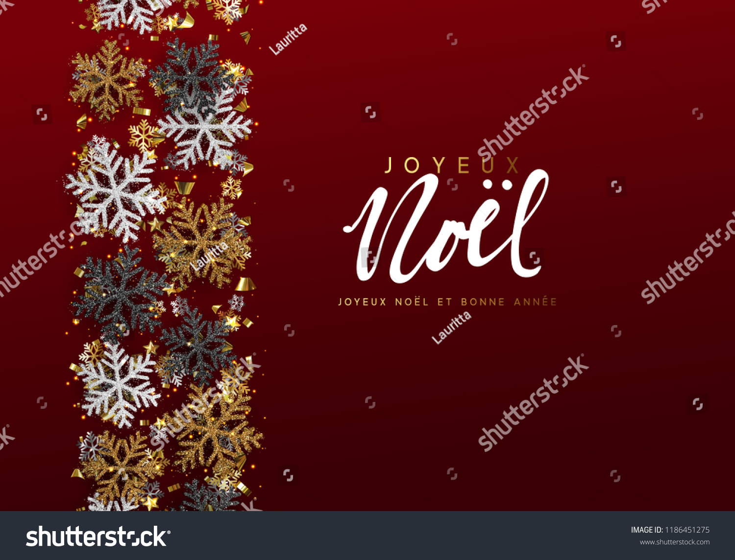 French Text Joyeux Noel Merry Christmas Stock Vector (Royalty Free ...