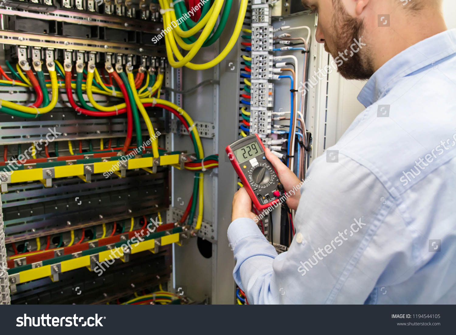 Electrician Engineer Testing Cabling Connection High Stock Photo ... Electrician Engineer Testing Cabling Connection High Stock Photo ...