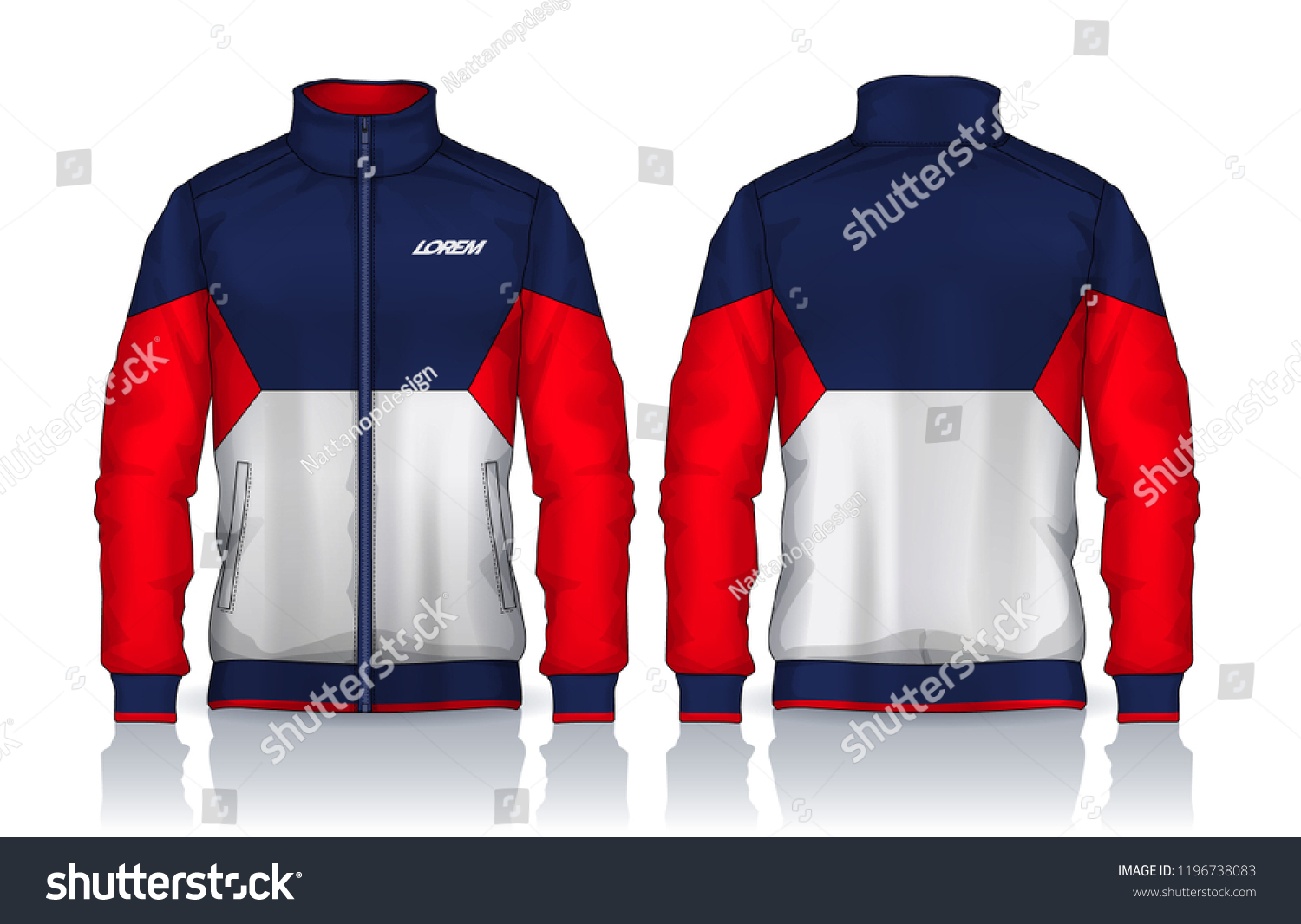 Jacket Designsportswear Track Front Back View 库存矢量图(免版税)1196738083