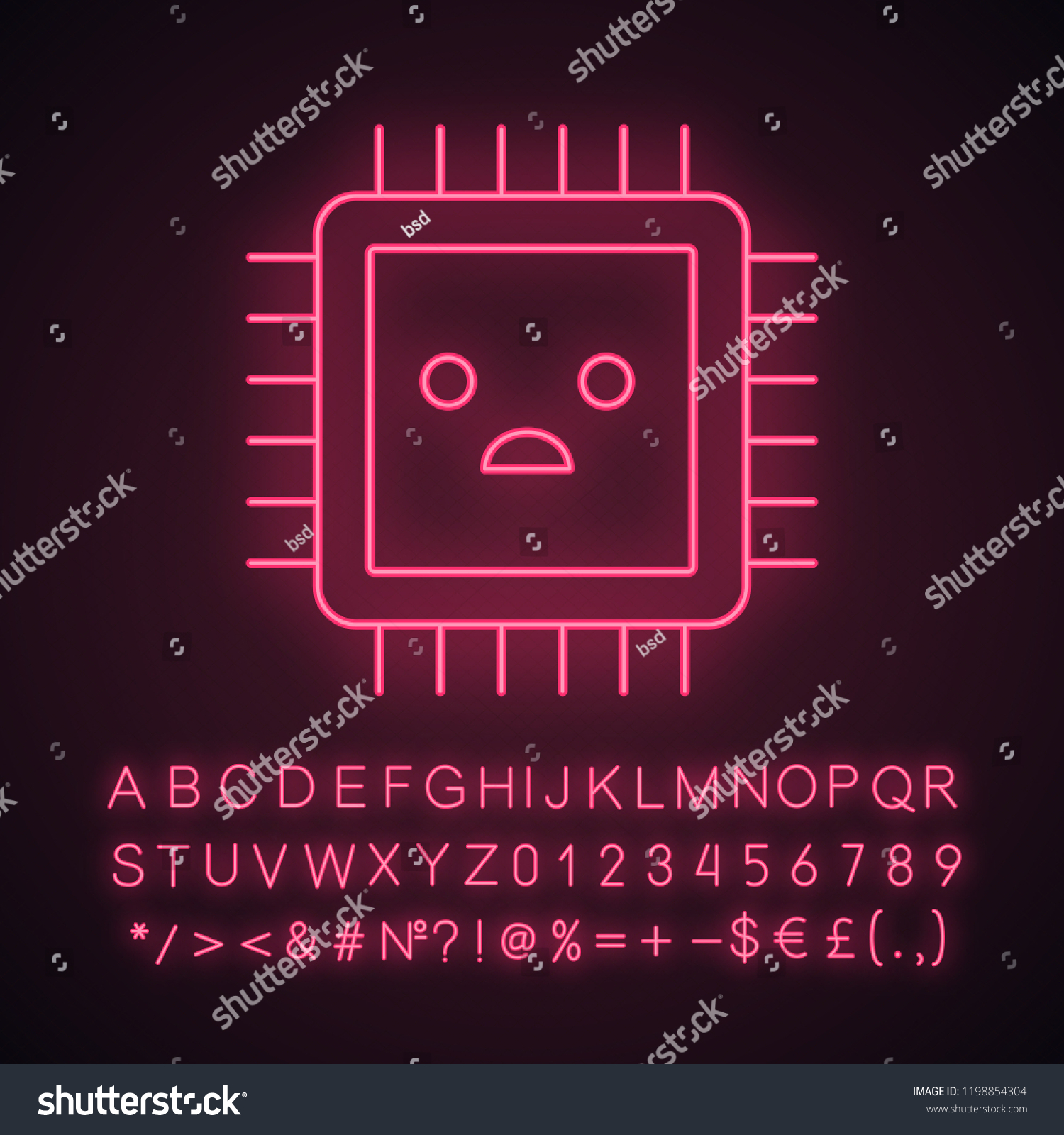 Sad Processor Neon Light Icon Bad Stock Vector (Royalty Free ...