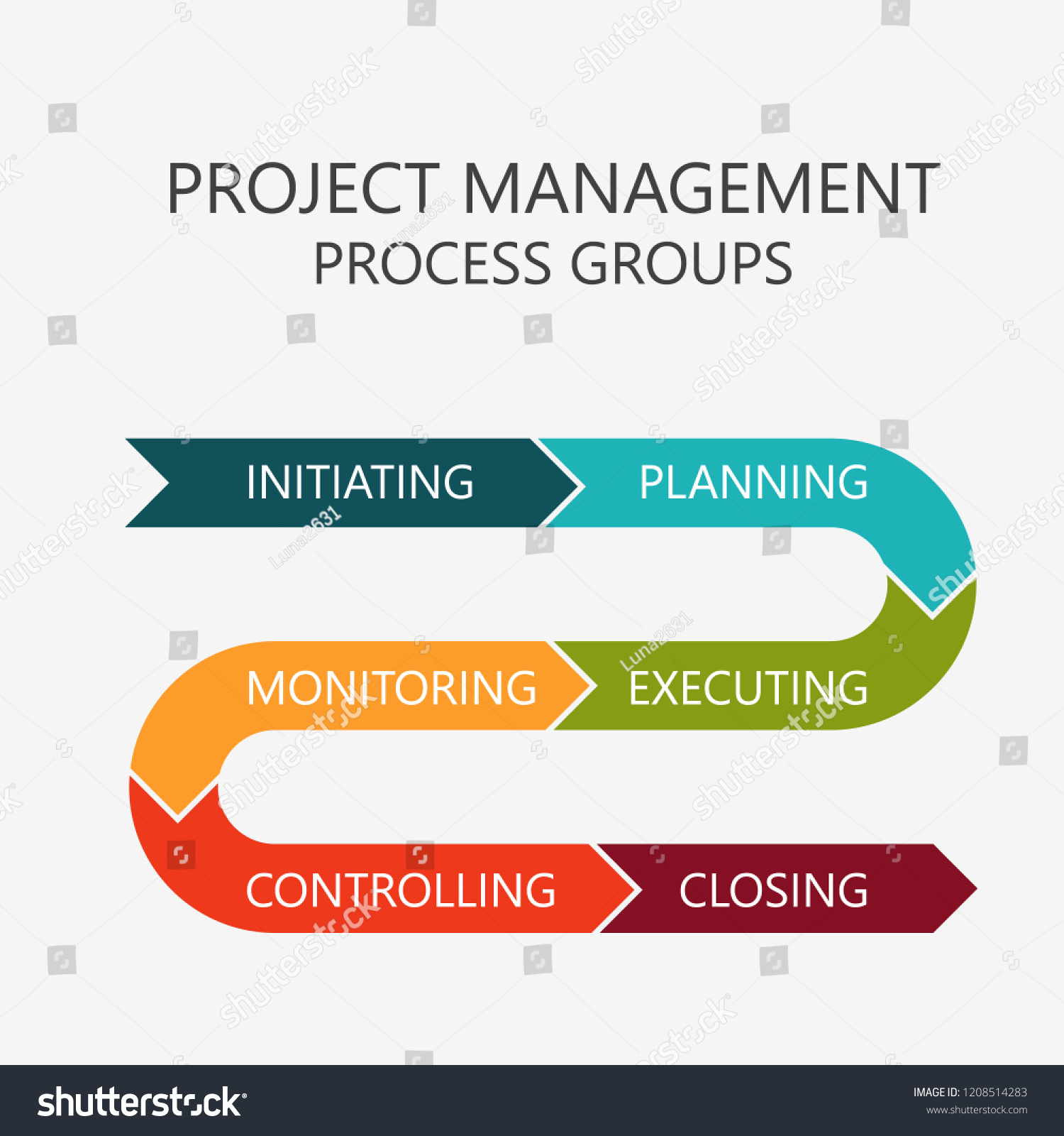Project Management Process Groups Colorful Diagram Stock Vector