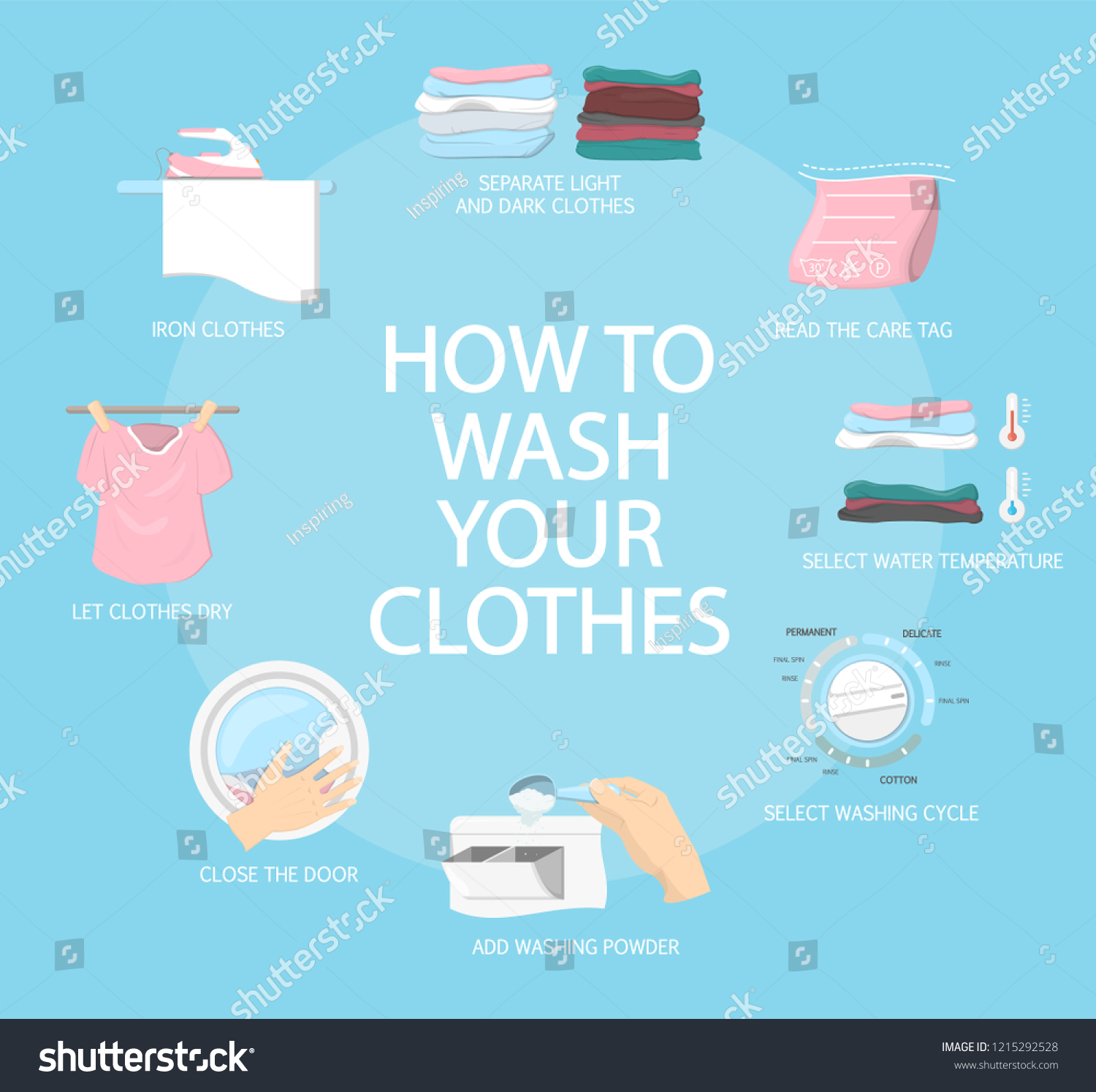 How Wash Clothes Stepbystep Guide Housewife 库存矢量图(免版税)1215292528