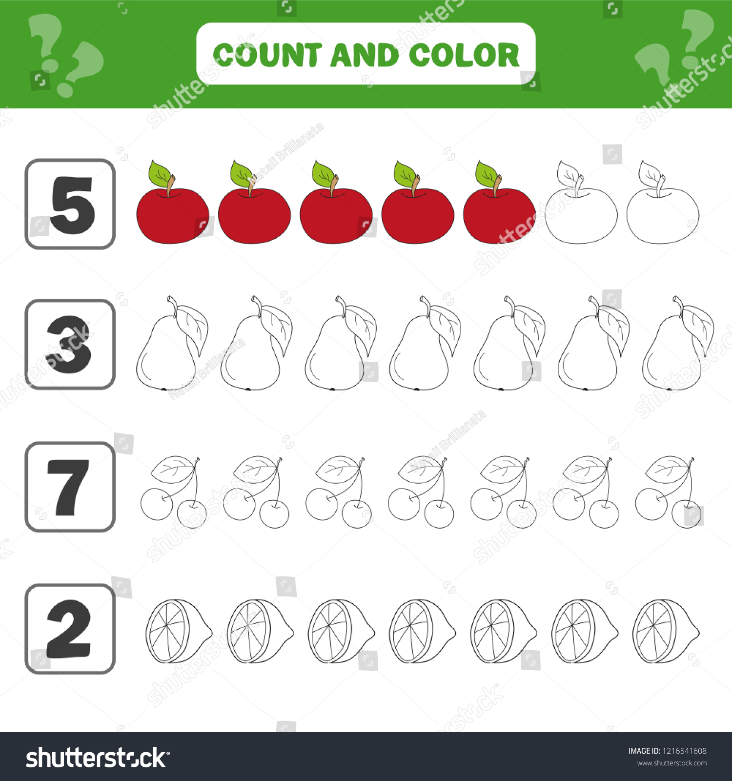Mathematics Worksheet Kids Count Color Educational Stock Vector ...