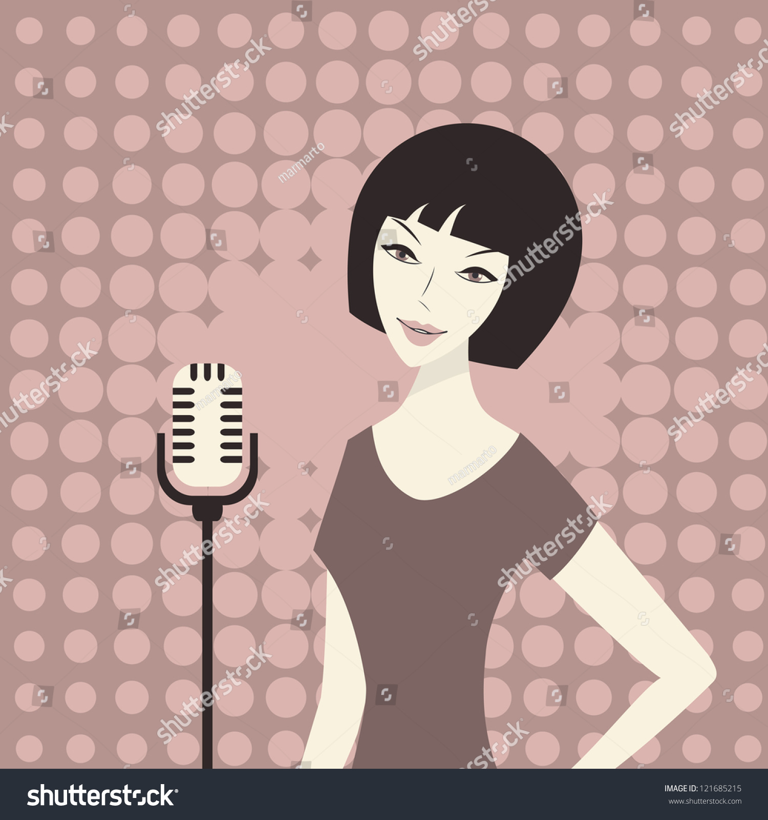 Female Singer Microphone Stand Vector Illustration Stock Vector