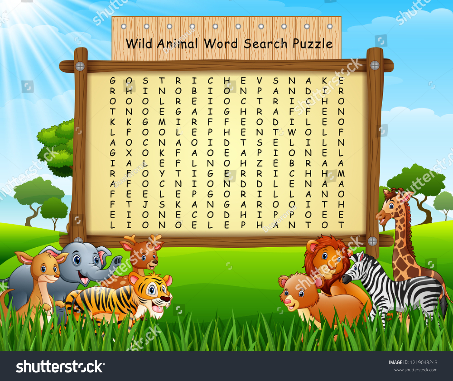 Ilustrasi Stok Wild Animals Word Search Puzzle 1219048243 | Shutterstock