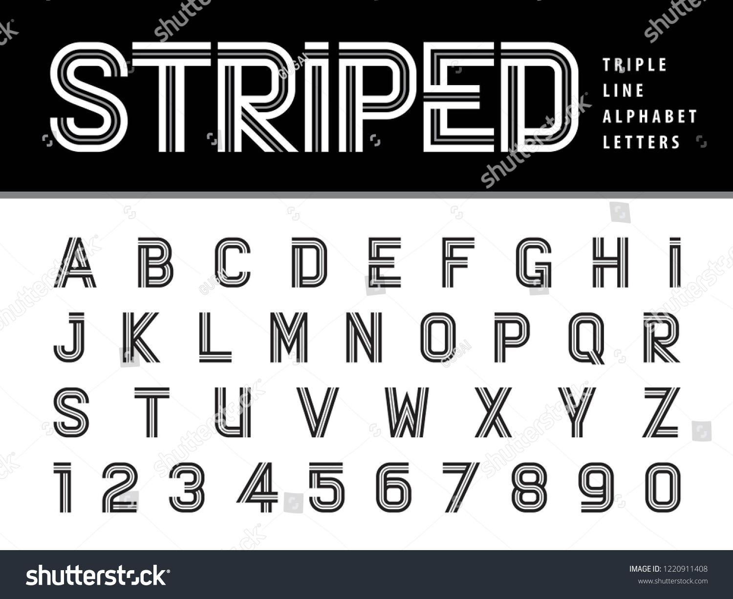 Vector Modern Alphabet Letters Numbers Triple เวกเตอร์สต็อก ปลอดค่า