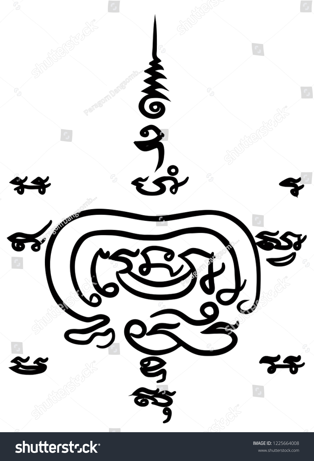 Thai Talisman Traditional Tattoo Graphic Vector เวกเตอร์สต็อก ปลอดค่า