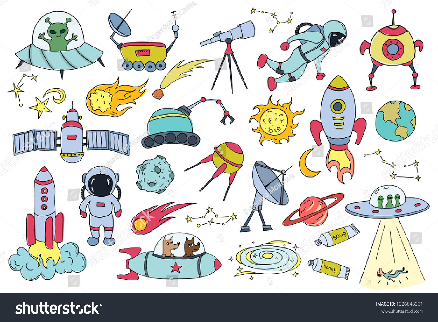 Set Different Space Objects Hand Drawn Stock Vector (Royalty Free ... Set Different Space Objects Hand Drawn Stock Vector (Royalty Free ...