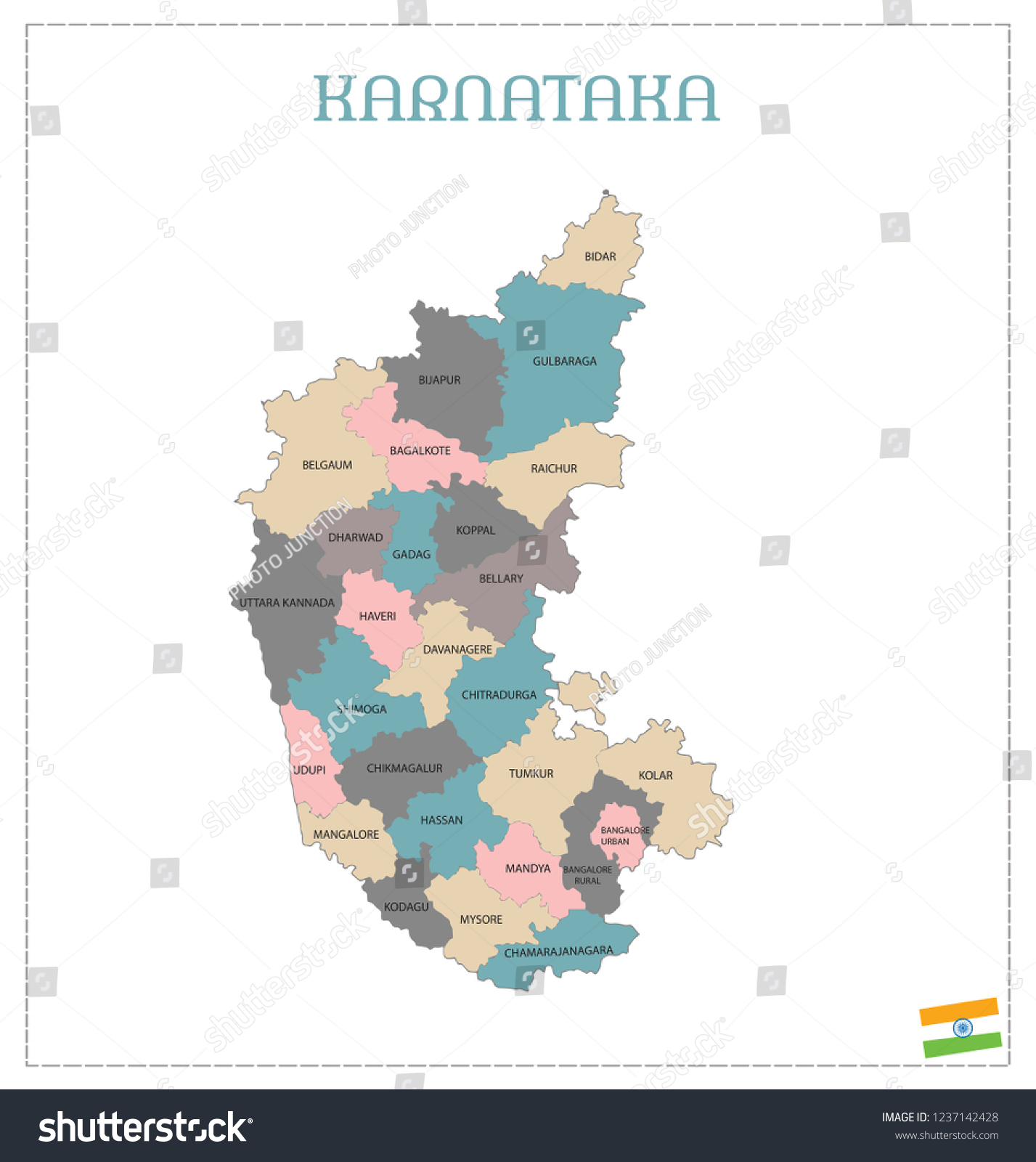 Karnataka Vector Map Stock Vector (Royalty Free) 1237142428 | Shutterstock