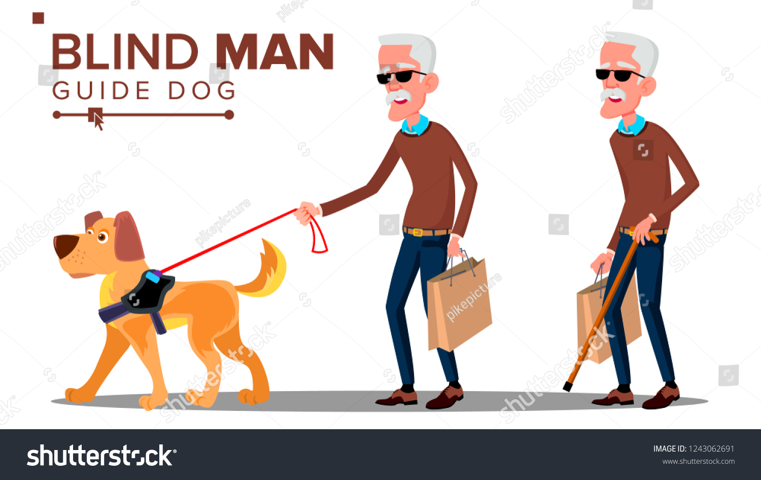 Blind Old Man Dark Glasses Cane Stock Vector Royalty Free 1243062691 Shutterstock