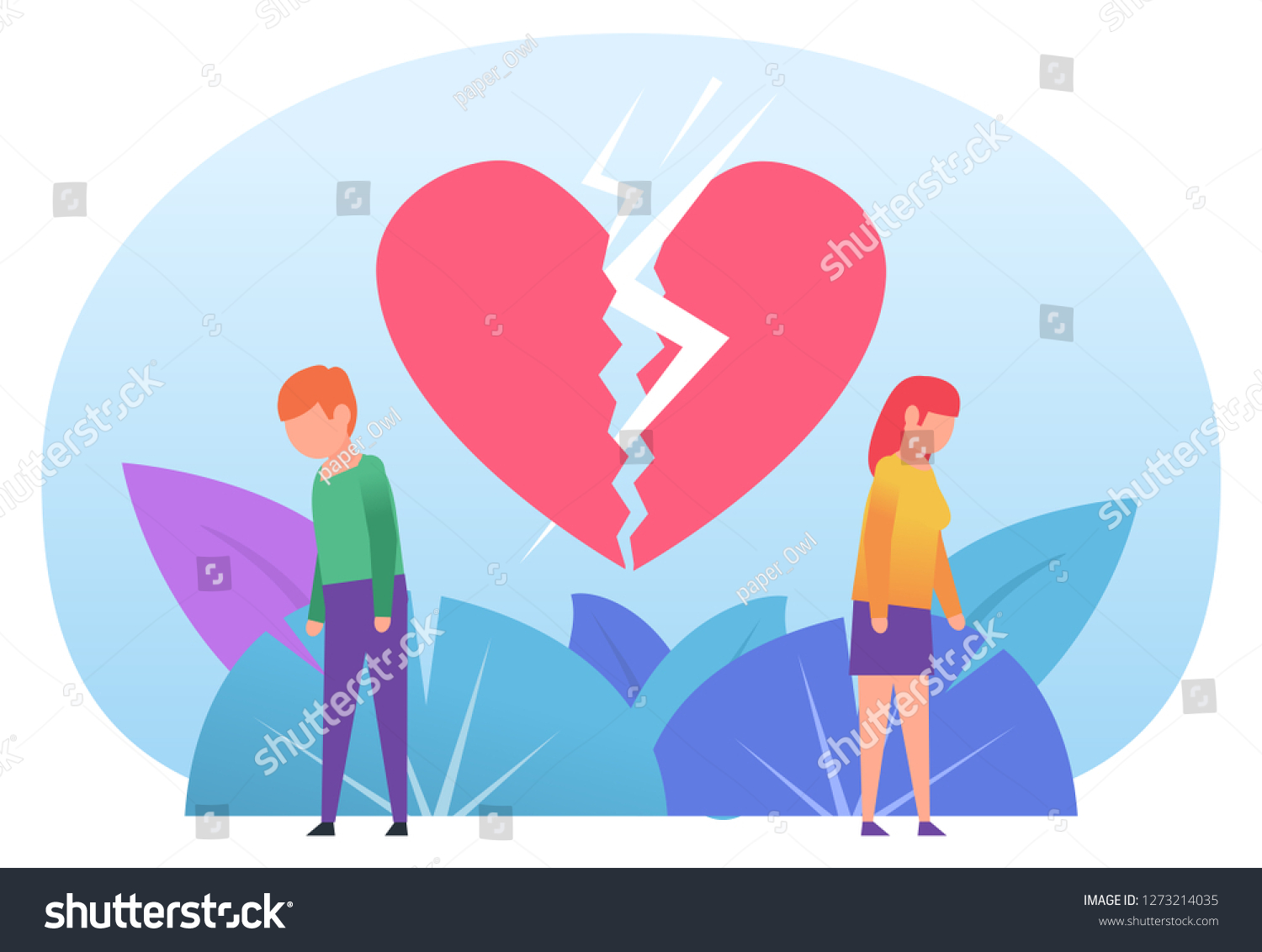 Man Woman Break Divorce Sad Couple Stock Vector Royalty Free