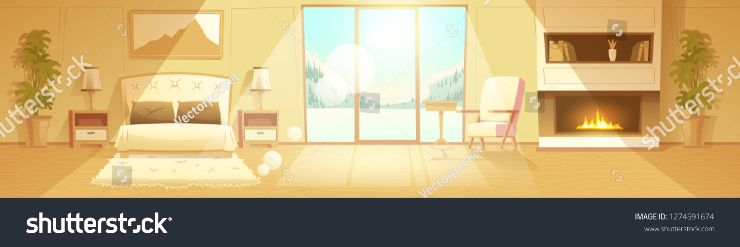 Vector Cartoon Interior Cozy Hotel Bedroom Stock Vector Royalty Free