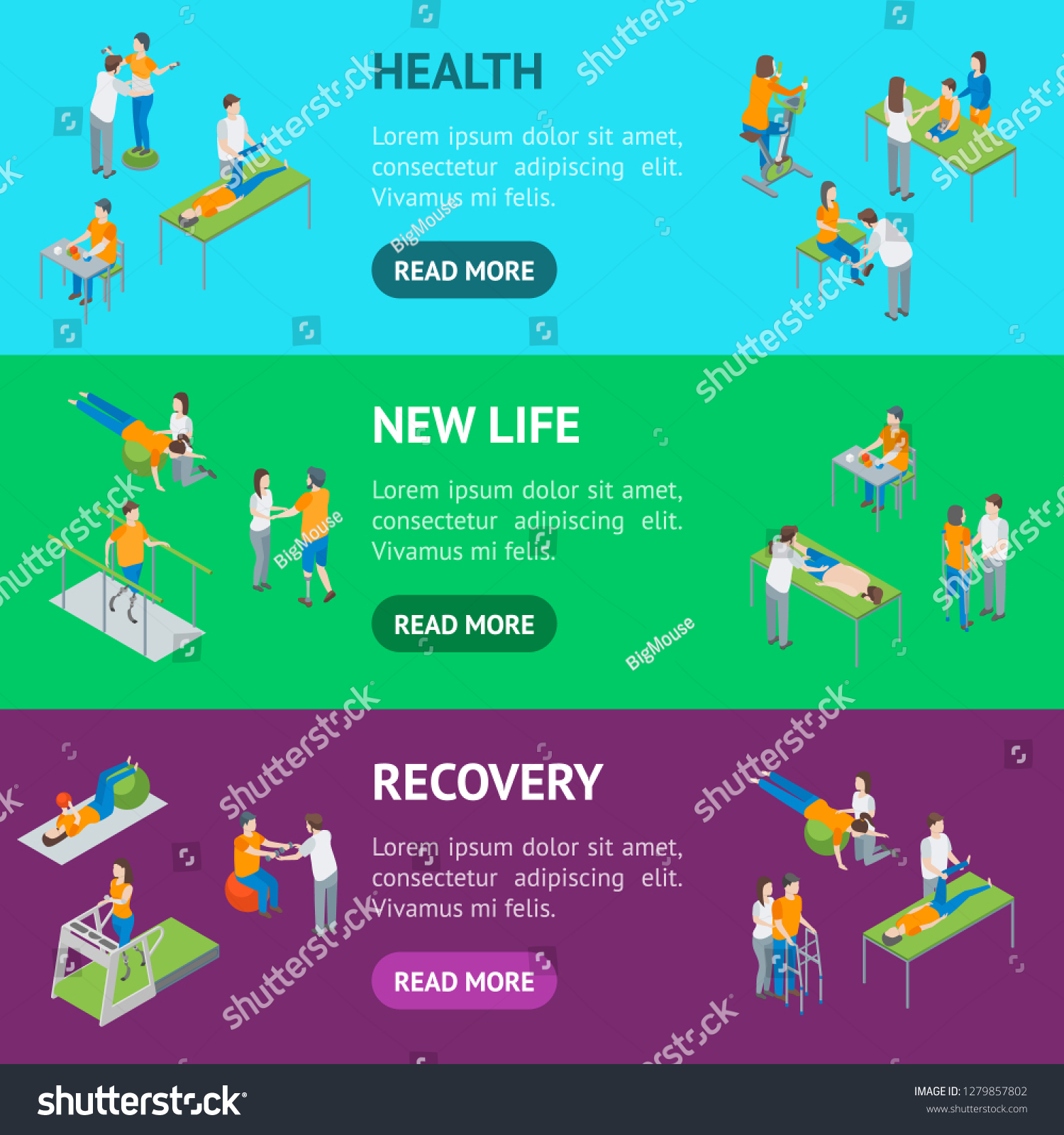 Physiotherapy People Banner Horizontal Set 3d Stock Vector Royalty