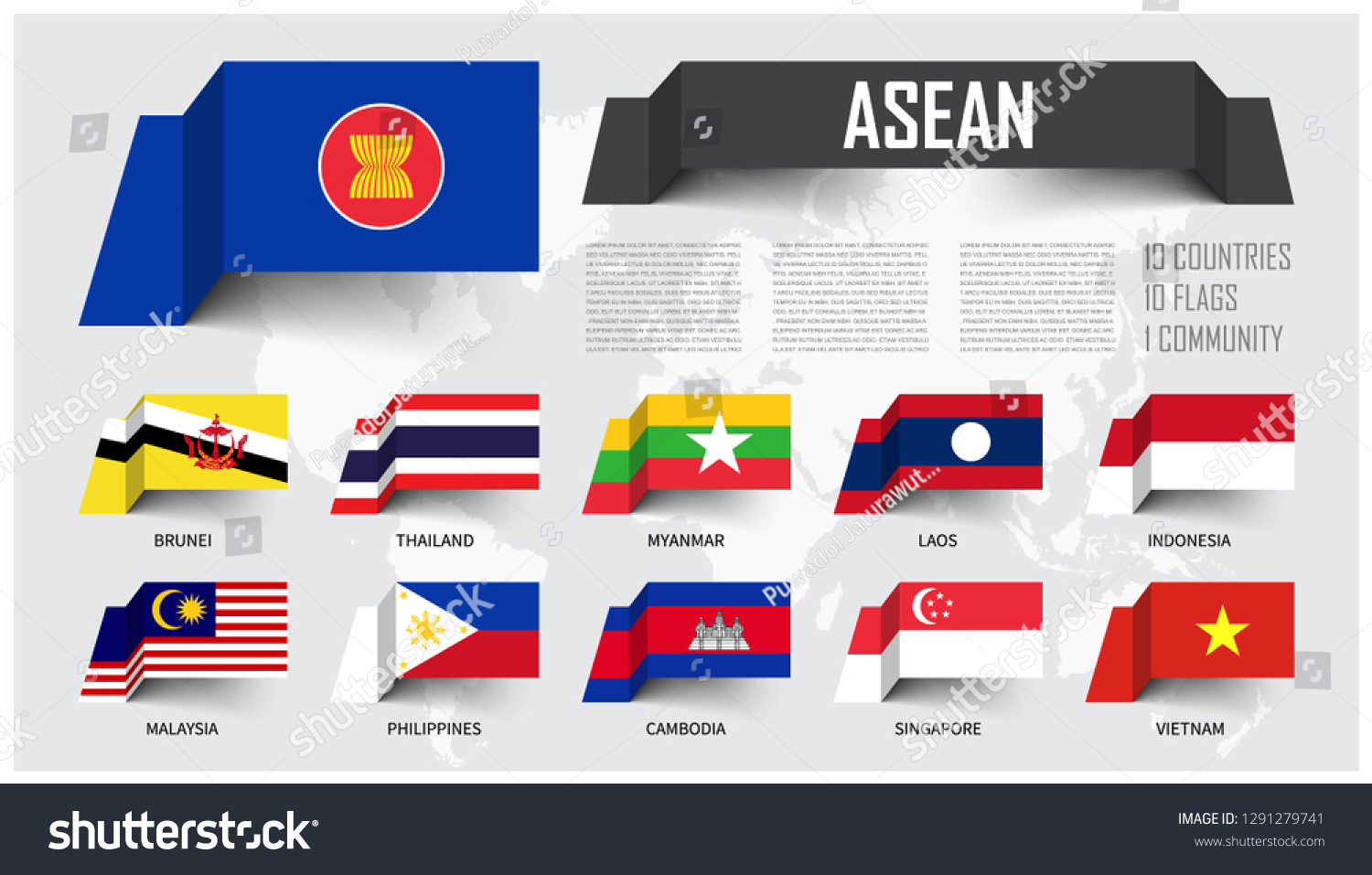 Asean Association Southeast Asian Nations Membership Stock Vector