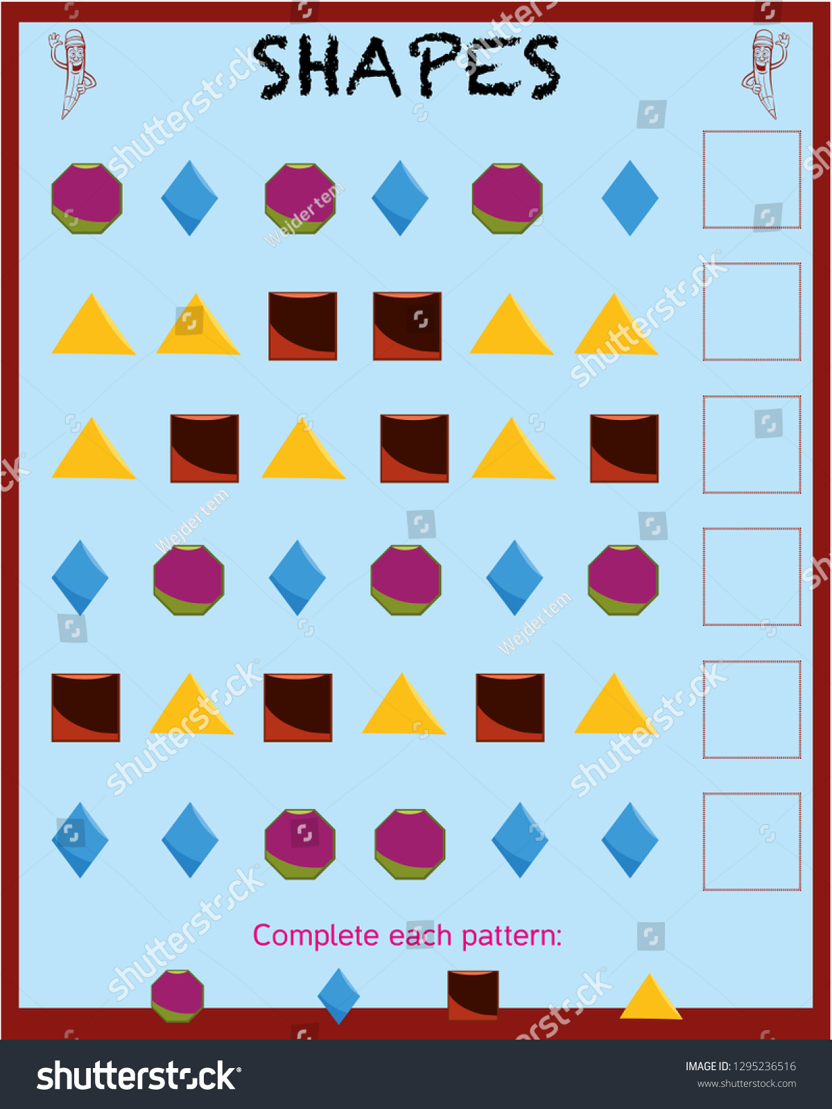 Complete Each Pattern Learn Shapes Geometric Stock Vector (Royalty Free ... Complete Each Pattern Learn Shapes Geometric Stock Vector (Royalty Free ...