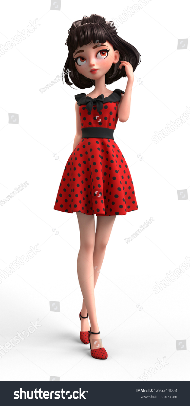 3d Cartoon Character Brunette Girl Big Stock Illustration 1295344063