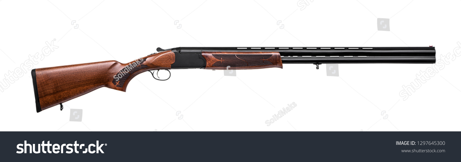 Classic Hunting Double Barreled Shotgun Isolated 스톡 사진 1297645300