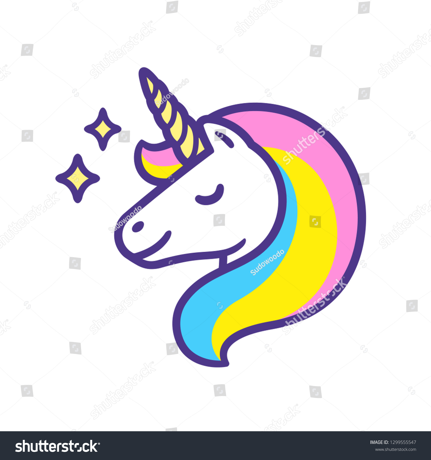Cartoon Unicorn Head Rainbow Mane Sparkles Stock Vector Royalty Free 1299555547 Shutterstock
