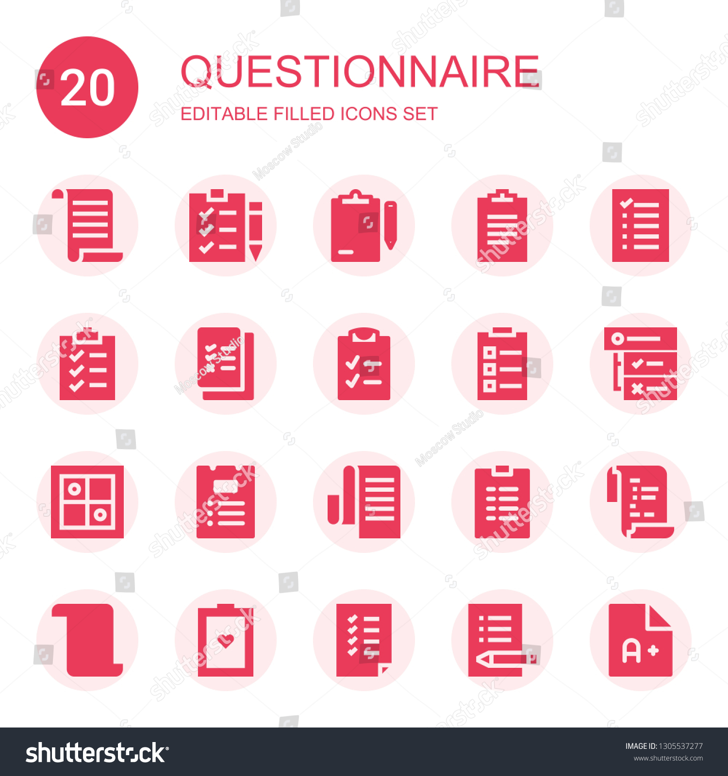 Questionnaire Icon Set Collection 20 Filled Stock Vector (Royalty Free ...