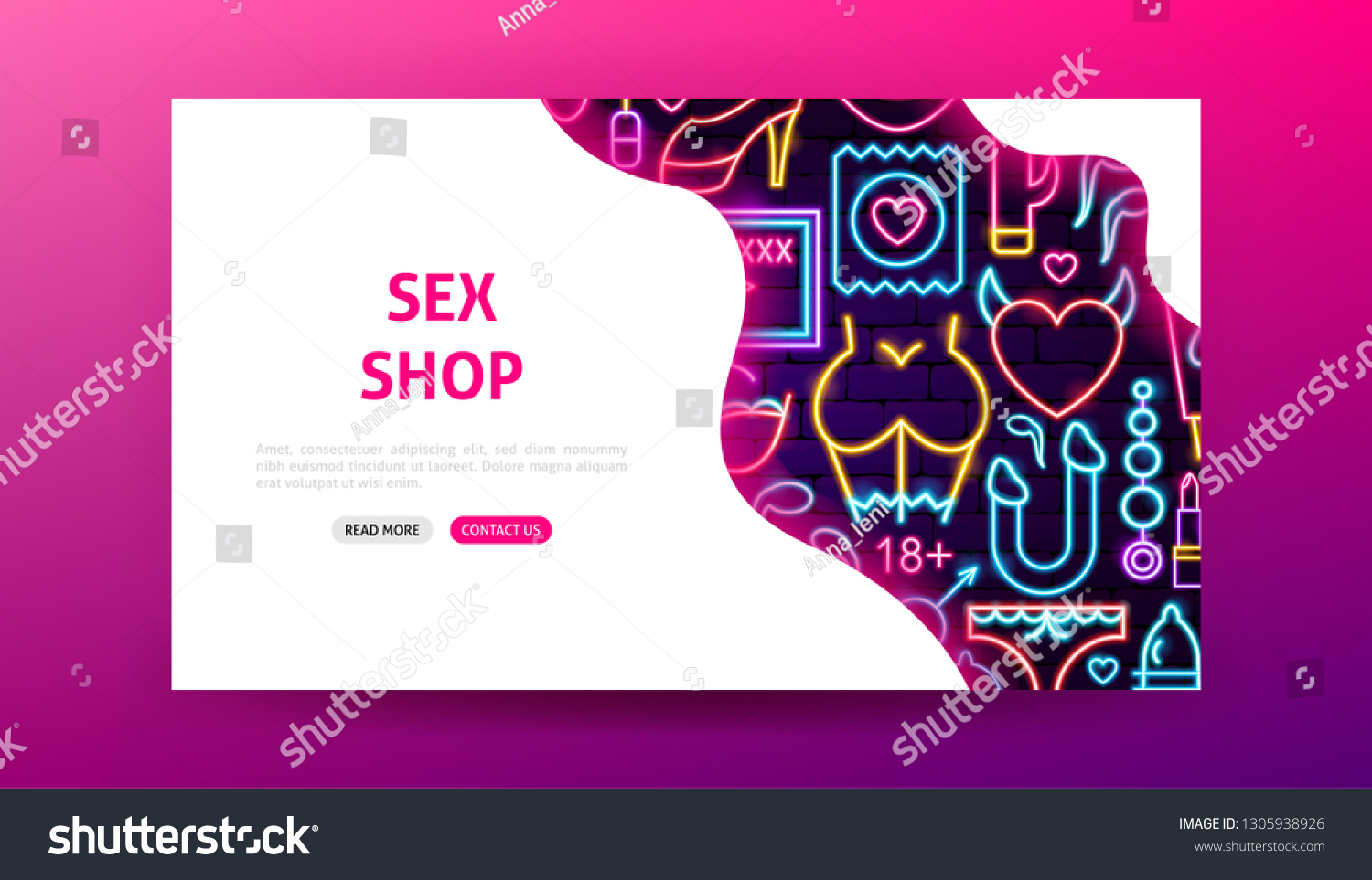 Sex Shop Neon Landing Page Vector Stock Vector Royalty Free