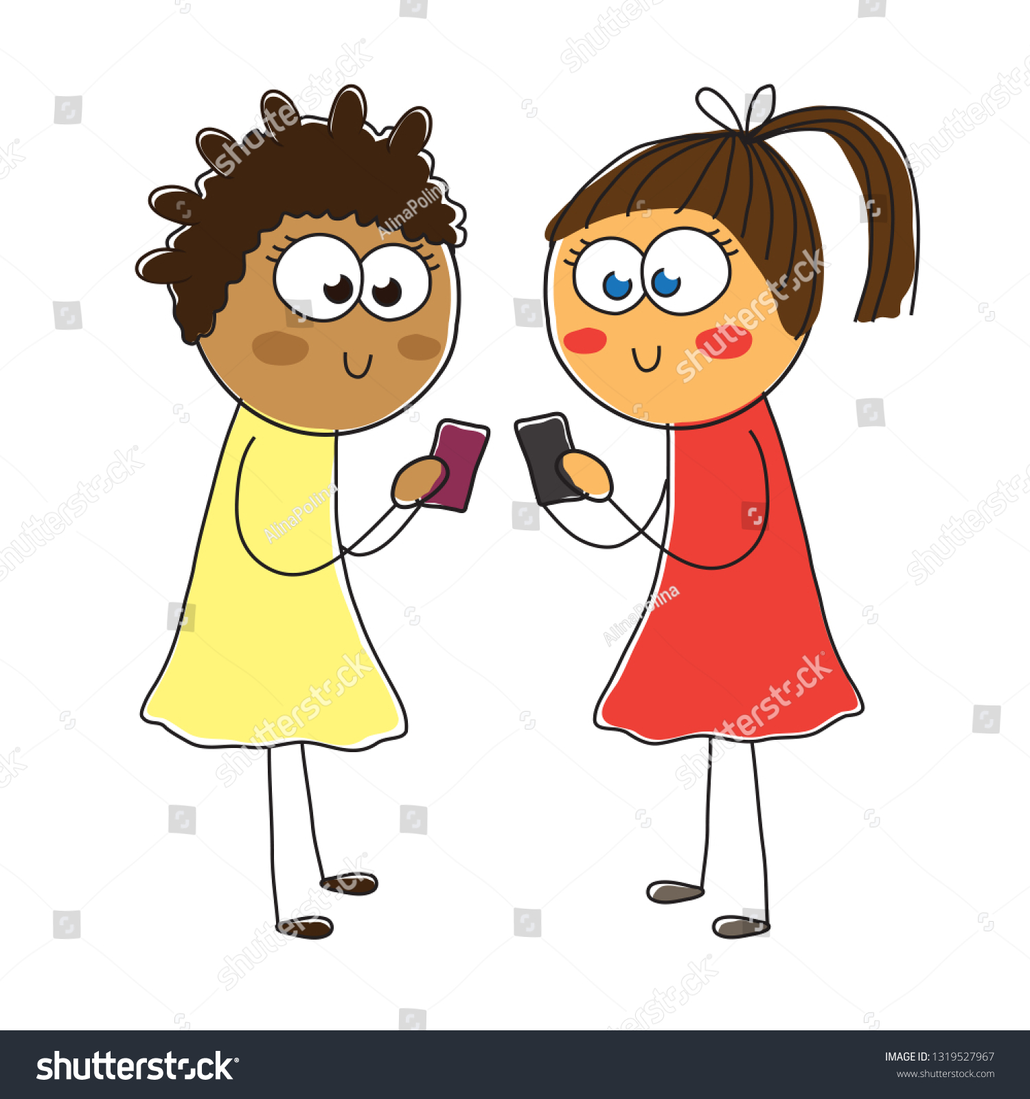Two Girls Looking Into Phones Vector Stock Vector Royalty Free 1319527967 Shutterstock