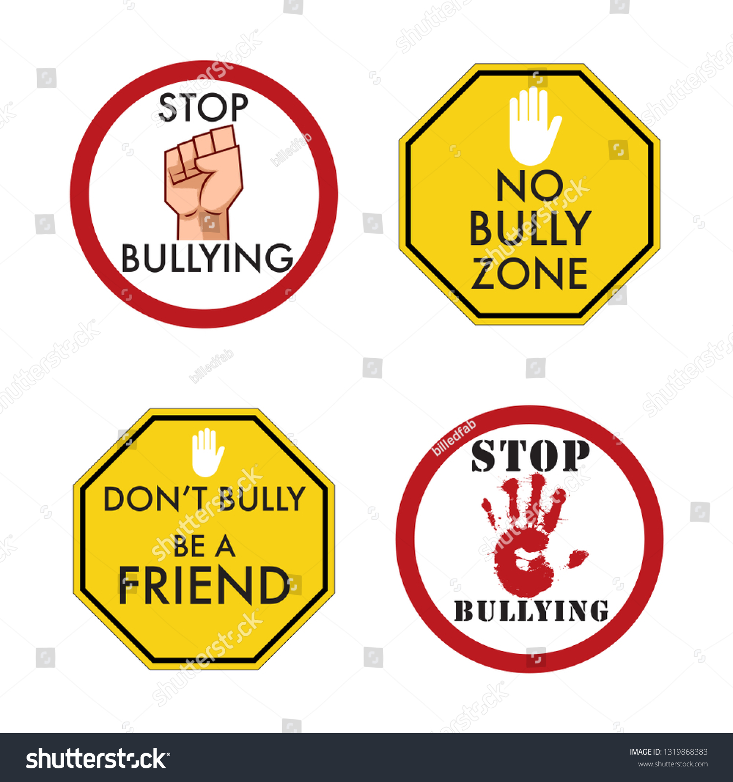 Stop Bullying Sign Four Variations Vector เวกเตอร์สต็อก ปลอดค่าลิขสิทธิ์ 1319868383