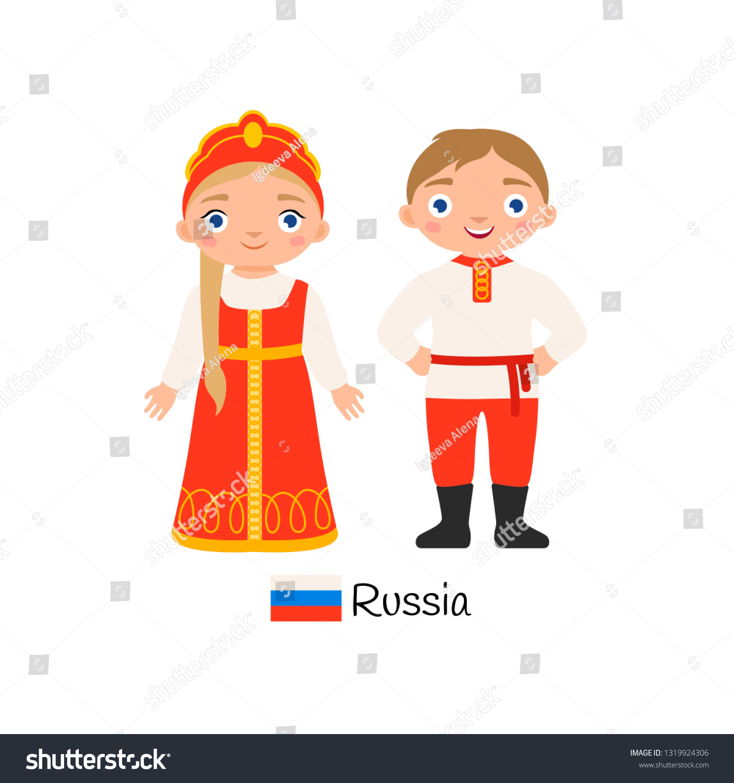 Vector Illustration Boy Girl Traditional Russian: vector de stock ... Vector Illustration Boy Girl Traditional Russian: vector de stock ...
