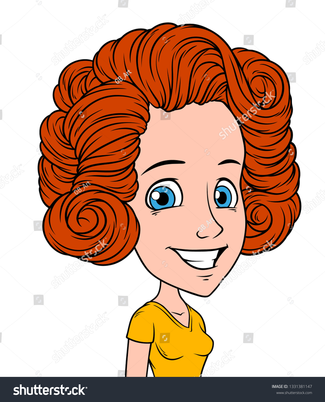 Cartoon Redhead Smiling Girl Character Blue เวกเตอร์สต็อก ปลอดค่าลิขสิทธิ์ 1331381147