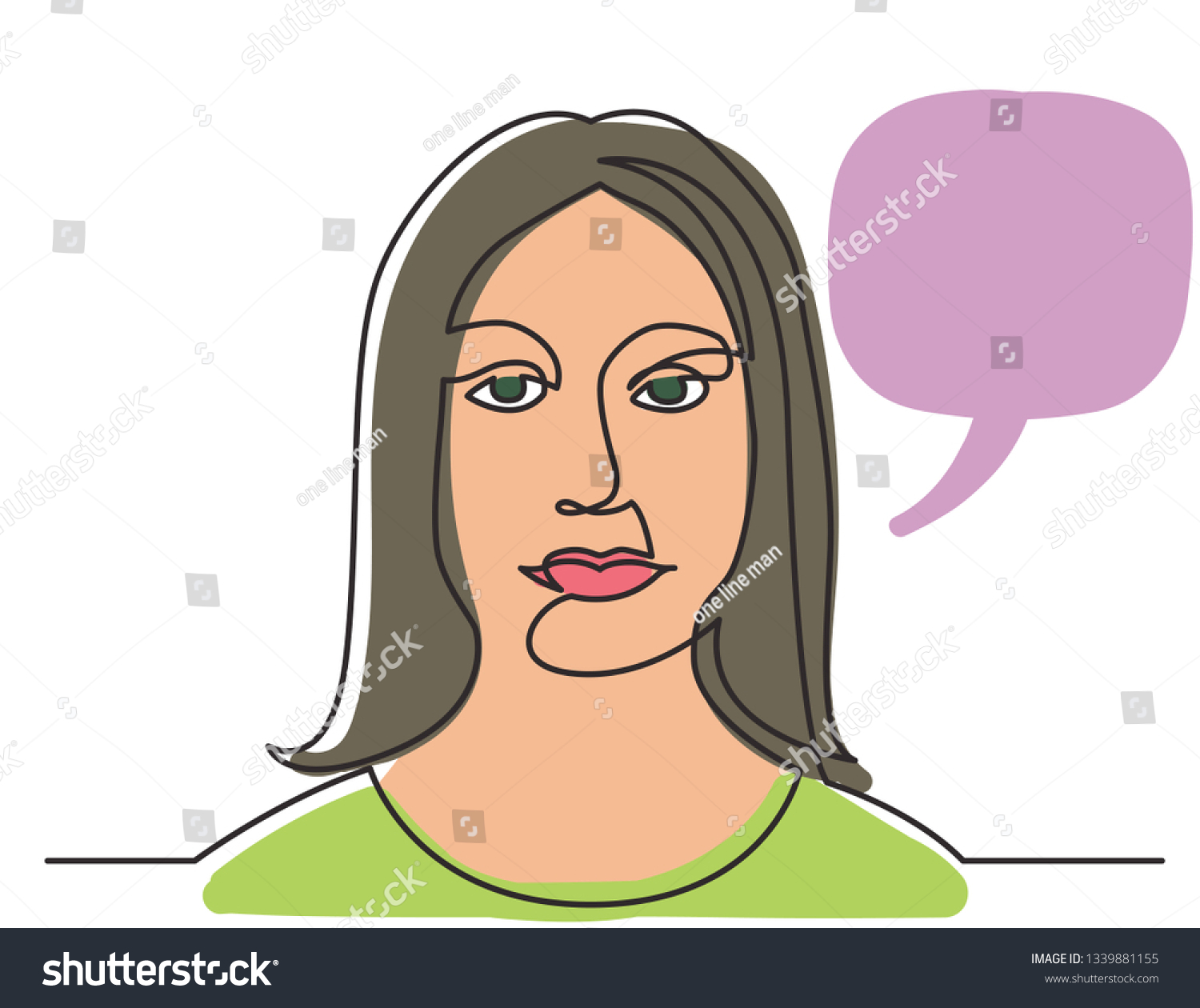 Continuous Line Drawing Woman Head Portrait Vector De Stock Libre De