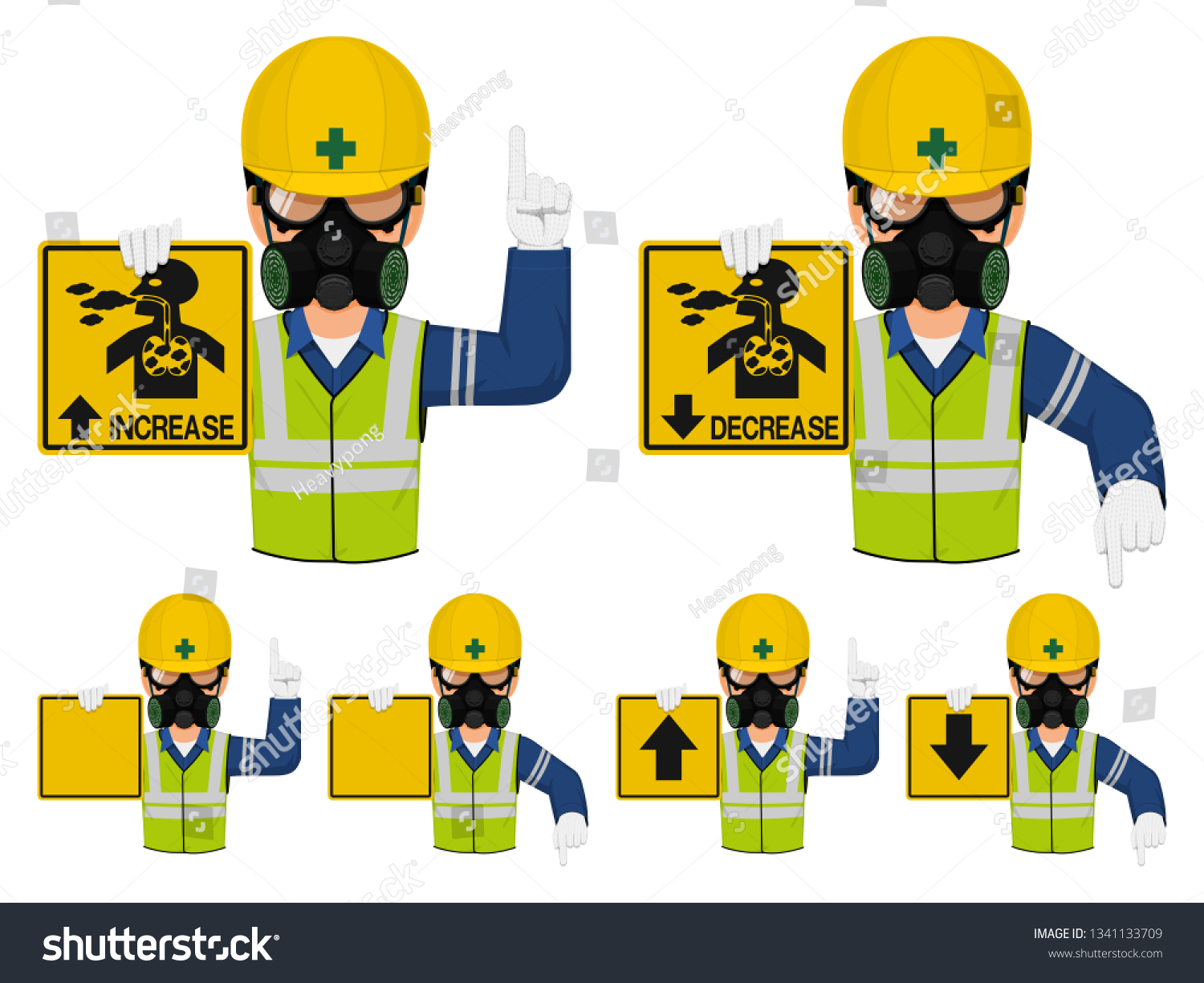 Set Industrial Worker Gas Mask Gesturing Stock Vector (Royalty Free ...