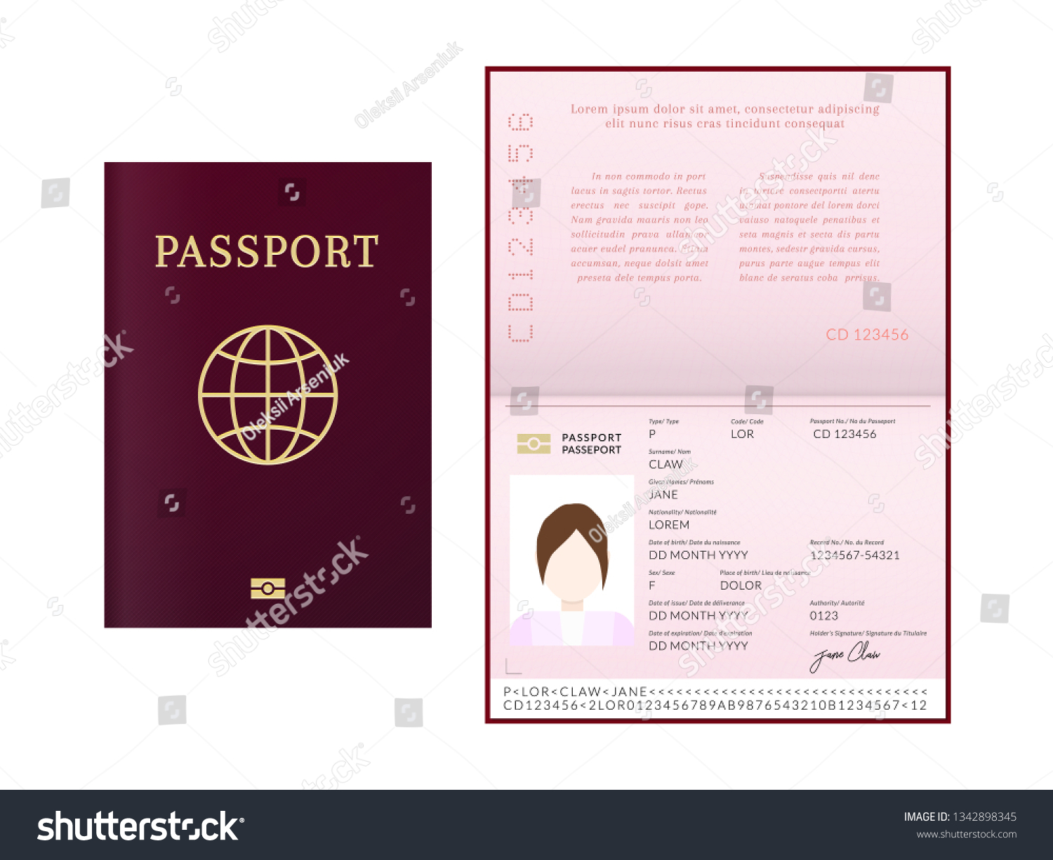 International Female Biometric Passport Booklet Cover Stock Vector