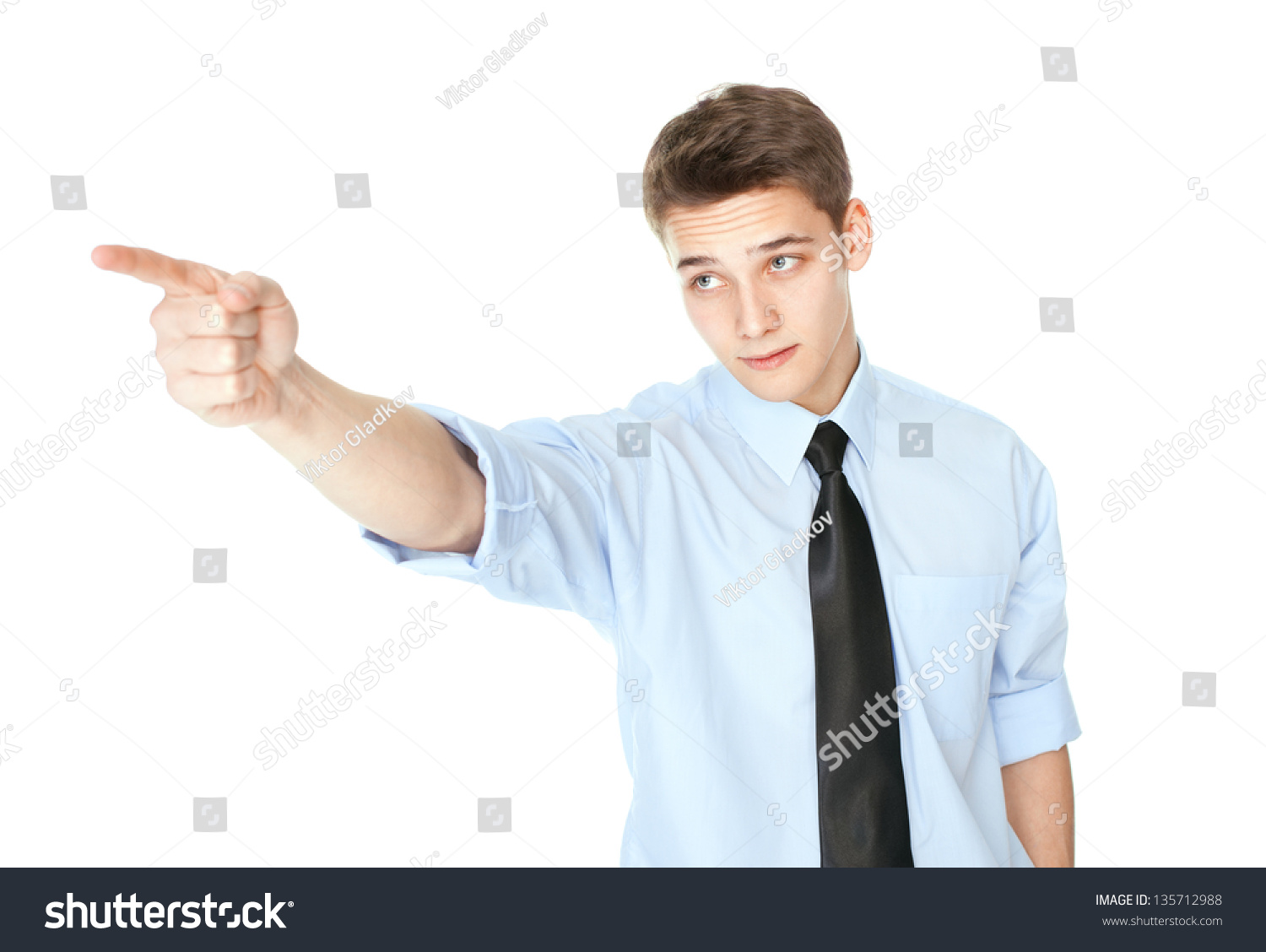 Portrait Young Smiling Successful Businessman Pointing Stock Photo ... Portrait Young Smiling Successful Businessman Pointing Stock Photo ...