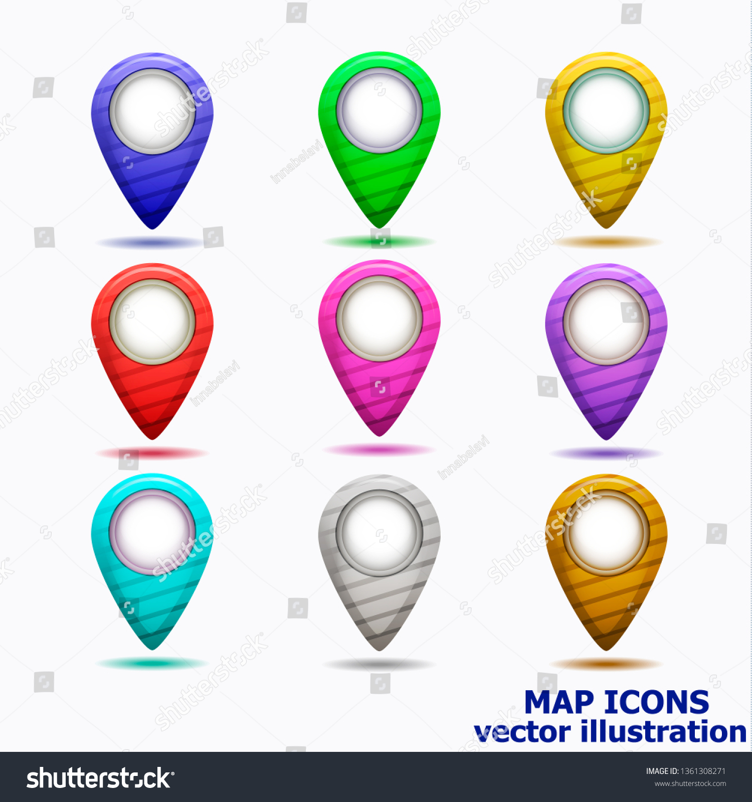 Bright Illustration Map Icons Location Icons Stock Vector Royalty Free