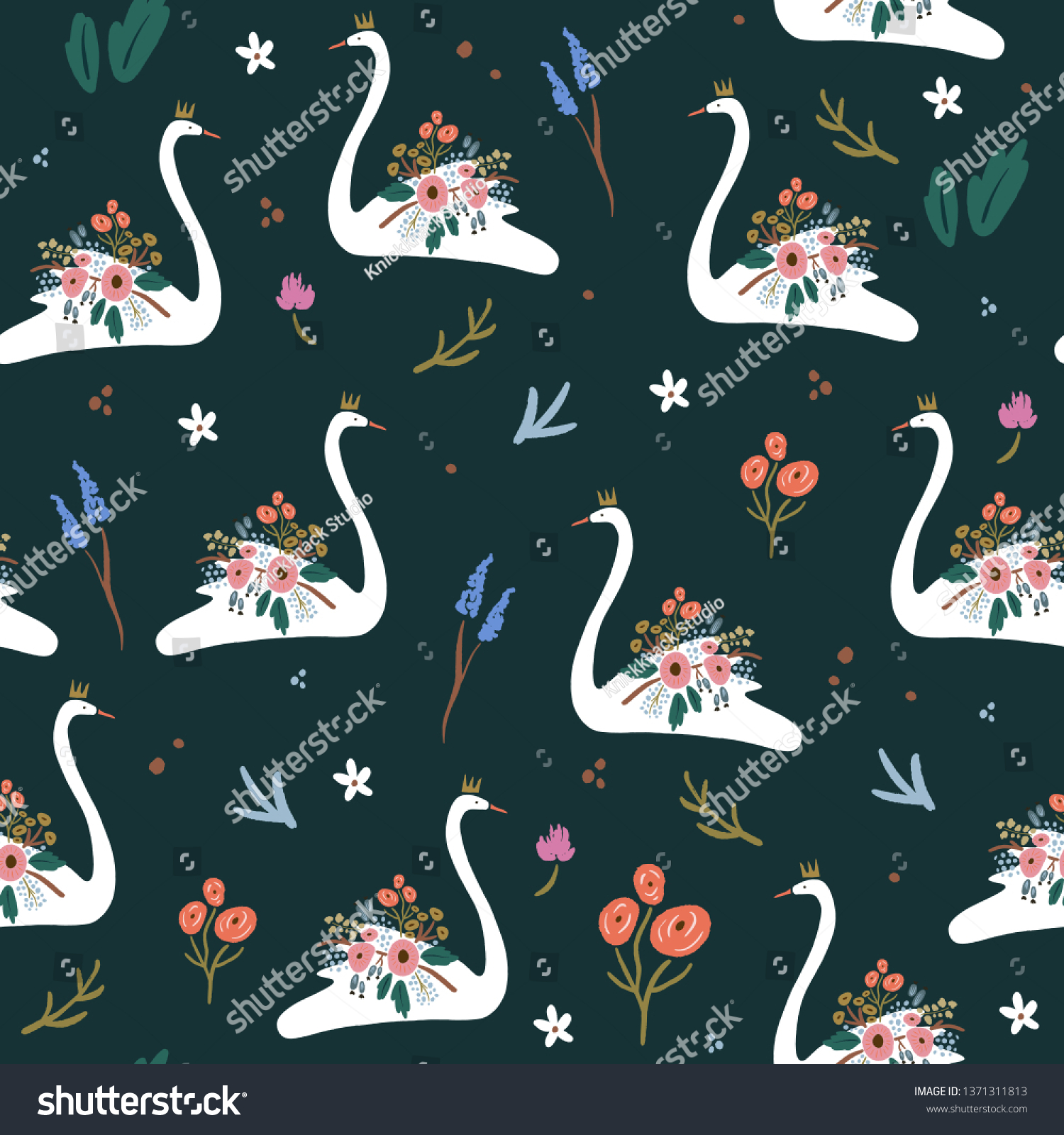 Beautiful White Swan Princess Queen Crown Stock Vector Royalty Free